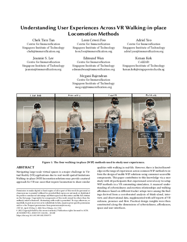 (PDF) Understanding User Experiences Across VR Walking-in-place ...