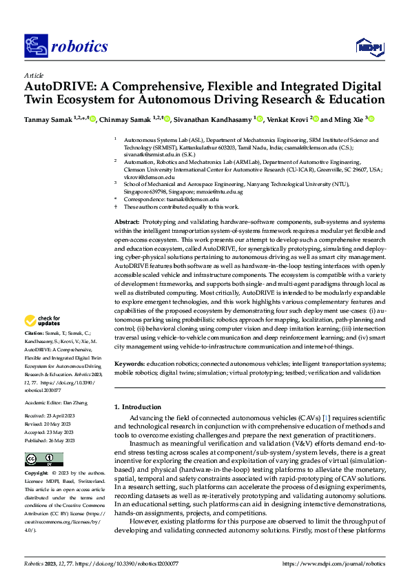 (PDF) AutoDRIVE: A Comprehensive, Flexible and Integrated Digital Twin Ecosystem for Autonomous ...