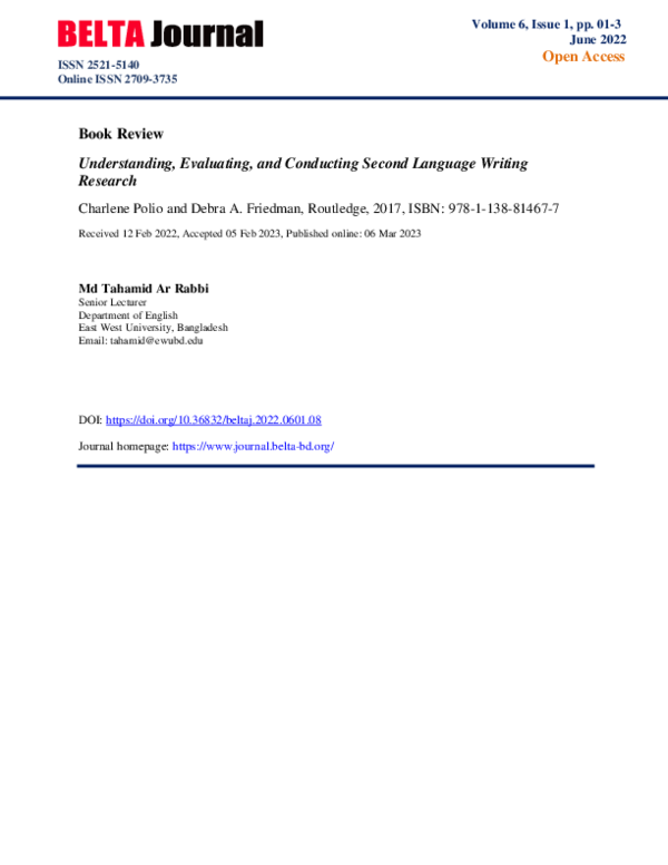 (PDF) Understanding, Evaluating, and Conducting Second Language Writing ...