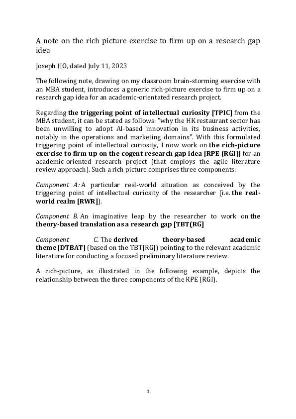 (PDF) A note on the rich picture exercise to firm up on a research gap idea