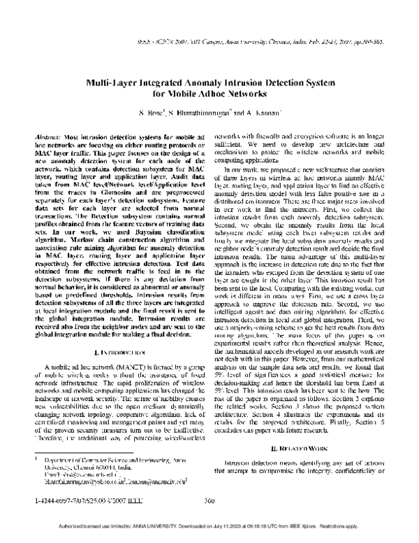 Pdf Multi Layer Integrated Anomaly Intrusion Detection System For