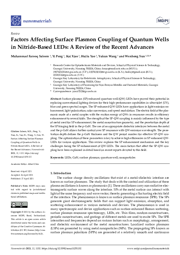 (PDF) Factors Affecting Surface Plasmon Coupling of Quantum Wells in ...