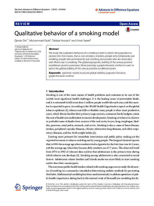 (PDF) Qualitative behavior of a smoking model