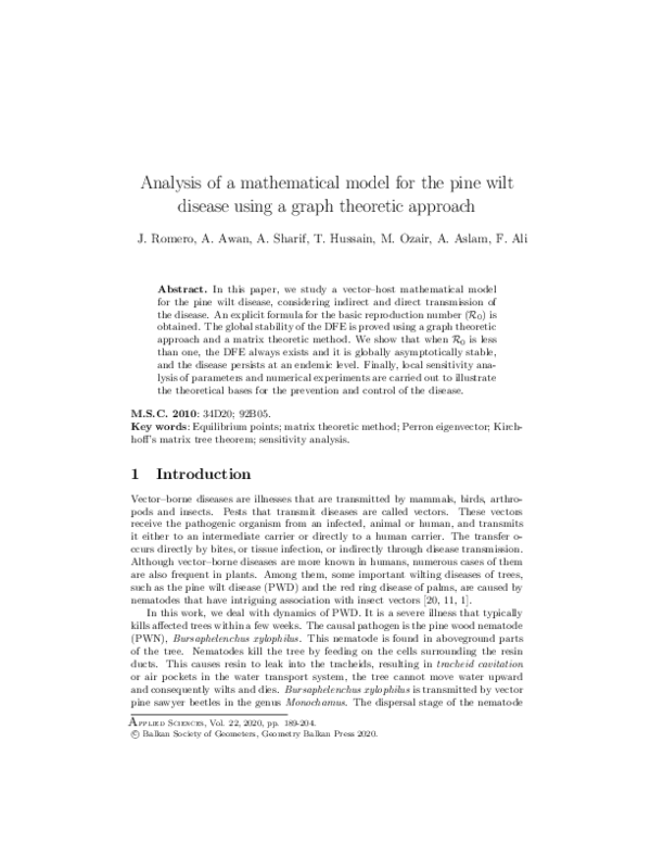 (PDF) Analysis of a mathematical model for the pine wilt disease using ...