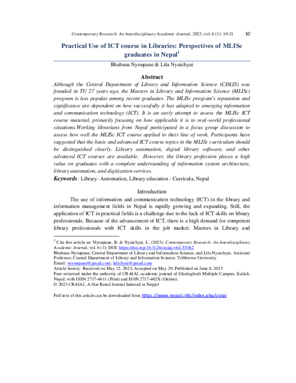 (PDF) Practical Use of ICT course in Libraries: Perspectives of MLISc ...