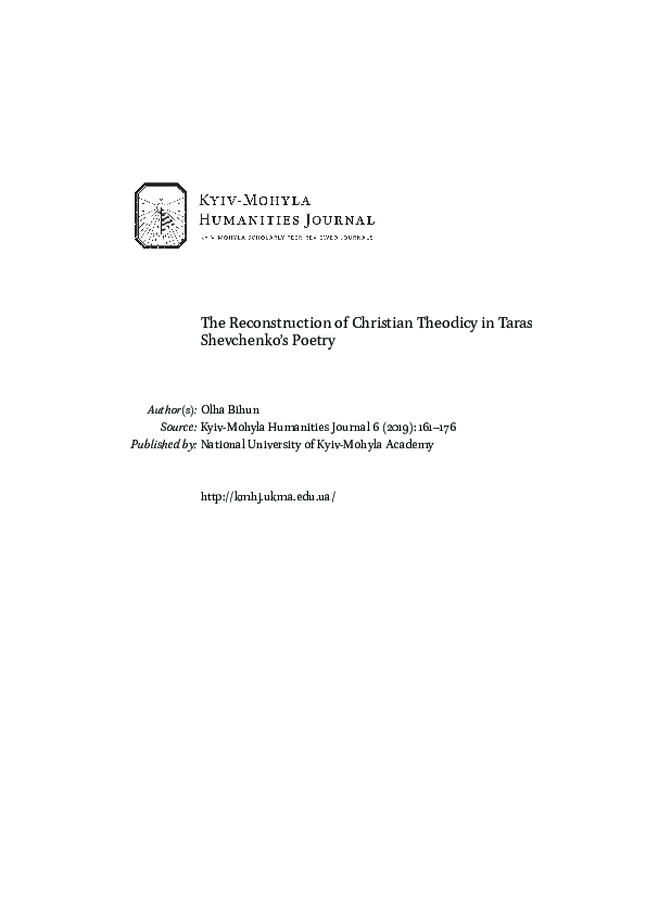 (PDF) The Reconstruction of Christian Theodicy in Taras Shevchenko’s Poetry