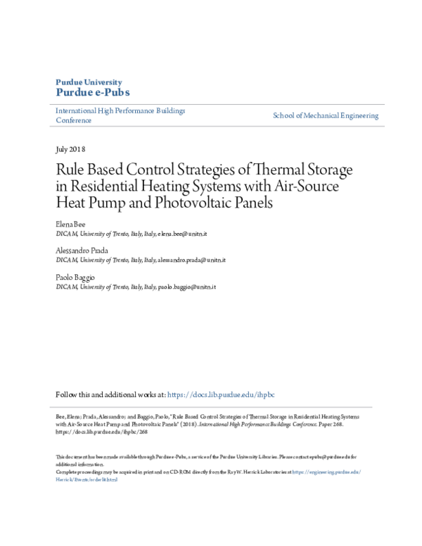 (PDF) Rule Based Control Strategies of Thermal Storage in Residential Heating Systems with Air ...