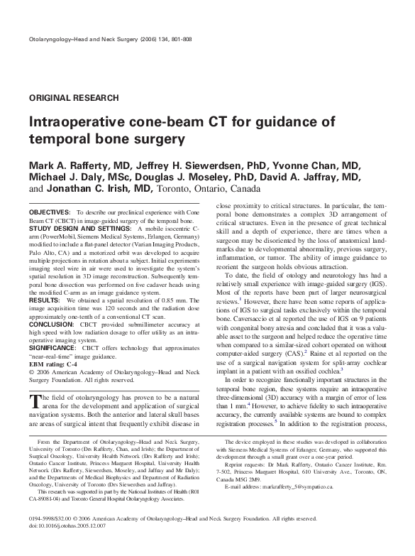 (PDF) Intraoperative Cone‐beam CT for Guidance of Temporal Bone Surgery