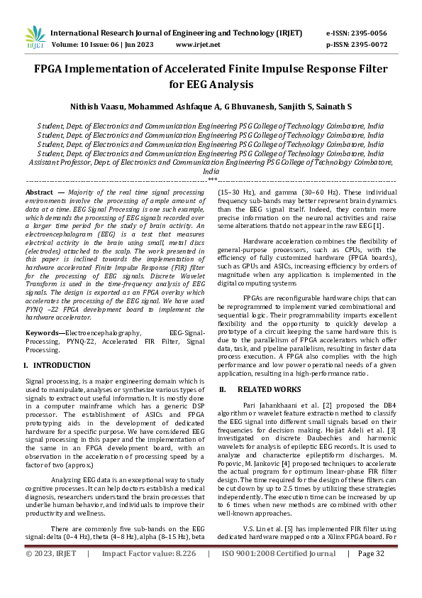 Pdf Fpga Implementation Of Accelerated Finite Impulse Response Filter For Eeg Analysis Irjet