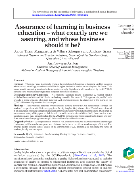 (PDF) Assurance of learning in business education - what exactly are we ...