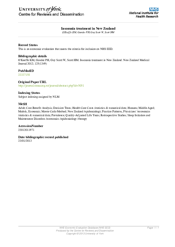 (PDF) Insomnia treatment in New Zealand