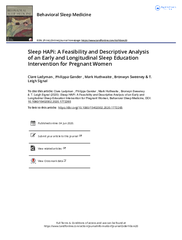 (PDF) Sleep HAPi: A Feasibility and Descriptive Analysis of an Early and Longitudinal Sleep ...