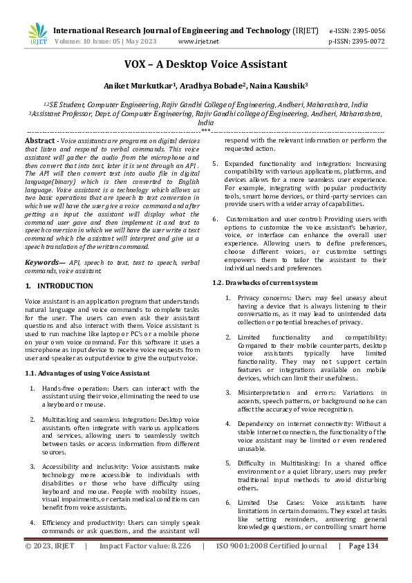 (PDF) VOX -A Desktop Voice Assistant