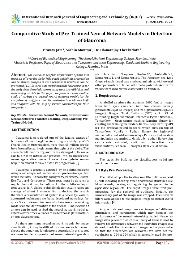 (PDF) Comparative Study of Pre-Trained Neural Network Models in Detection of Glaucoma