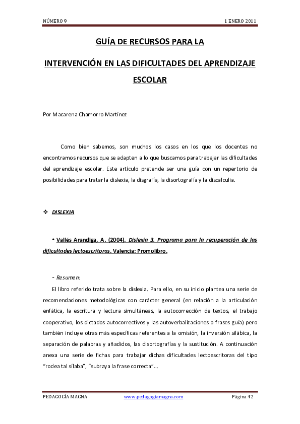 (PDF) Guía de recursos para la intervención en las dificultades del aprendizaje escolar
