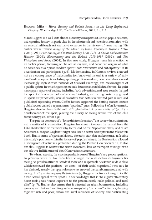 (PDF) Horse Racing and British Society in the Long Eighteenth Century ...