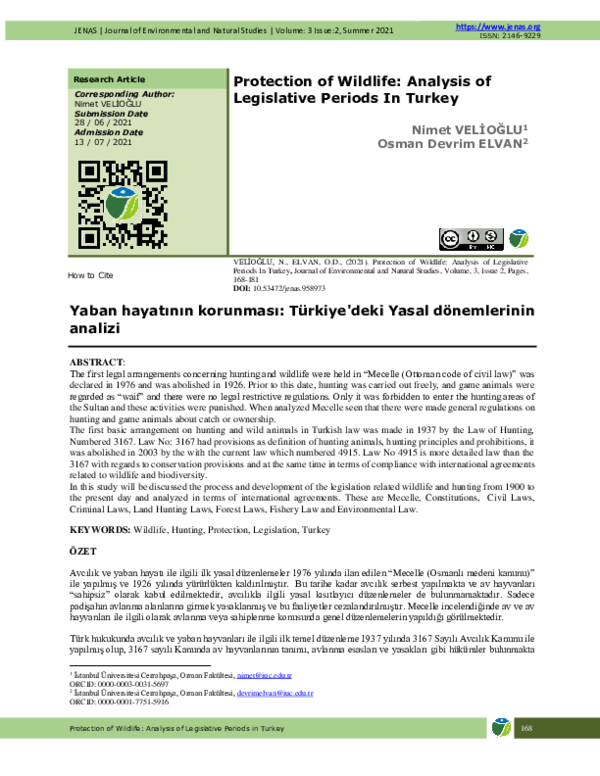 (PDF) Protection Of Wildlife: Analysis Of Legislative Periods In Turkey