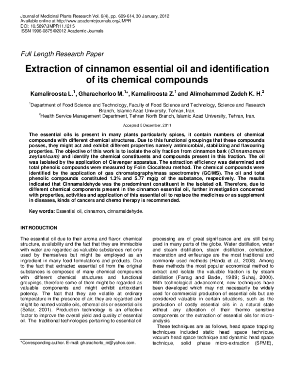 (PDF) Extraction of cinnamon essential oil and identification of its ...
