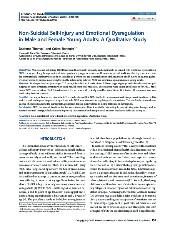 (PDF) Non-Suicidal Self-Injury and Emotional Dysregulation in Male and ...