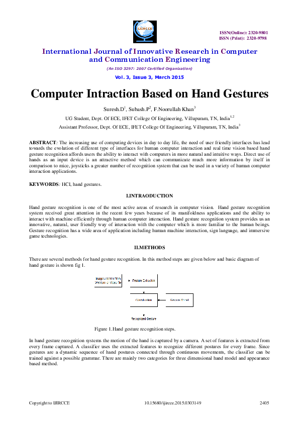 (PDF) Computer control by hand gestures (PDF) Computer control by hand gestures