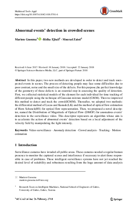 Pdf Abnormal Events Detection In Crowded Scenes