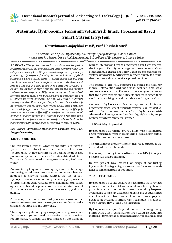 (PDF) Automatic Hydroponics Farming System with Image Processing Based ...