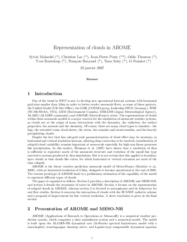 (PDF) Representation of clouds in AROME