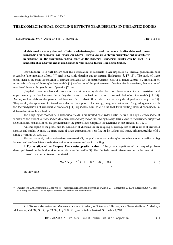 (PDF) Thermomechanical Coupling Effects Near Defects in Inelastic Bodies