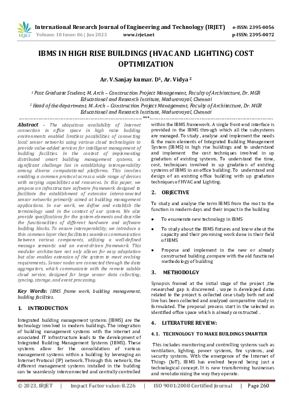 (PDF) IBMS IN HIGH RISE BUILDINGS (HVAC AND LIGHTING) COST OPTIMIZATION