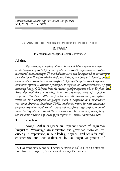 (PDF) SEMANTIC EXTENSION OF VERBS OF PERCEPTION