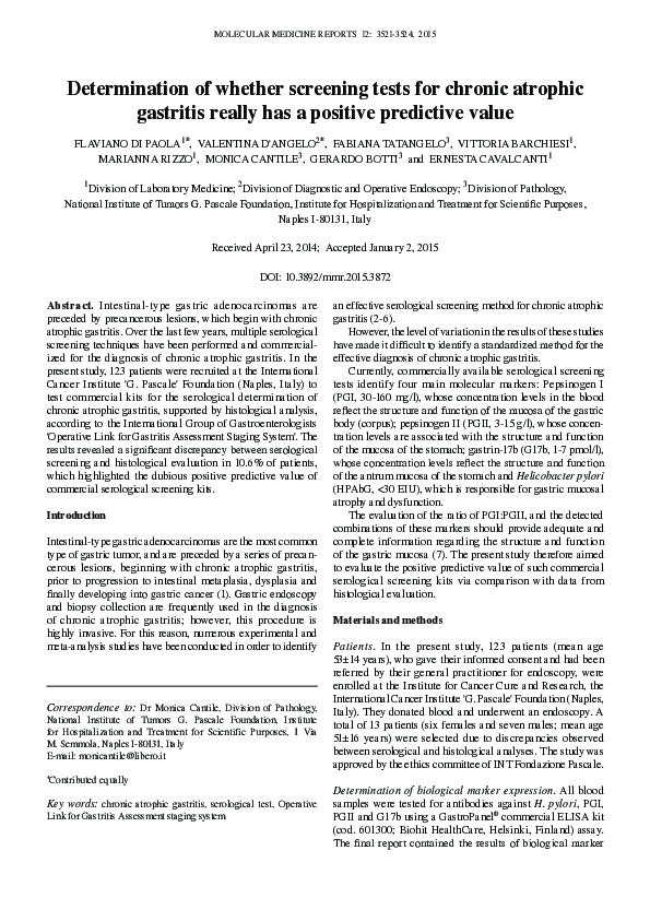 (PDF) Determination of whether screening tests for chronicï¿½atrophic ...
