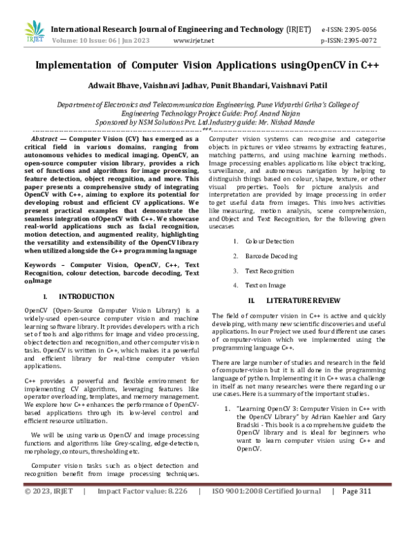 Pdf Opencv And C For Computer Vision Applications