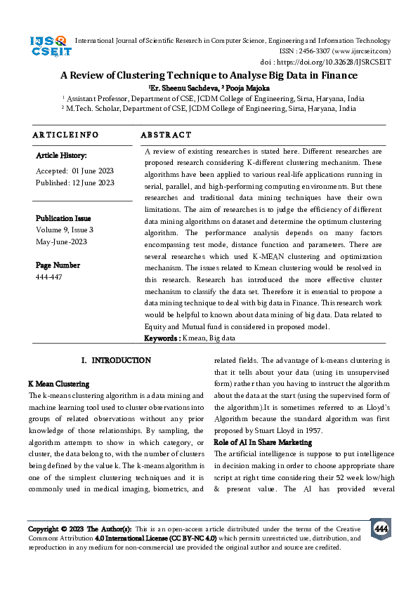 (PDF) A Review of Clustering Technique to Analyse Big Data in Finance