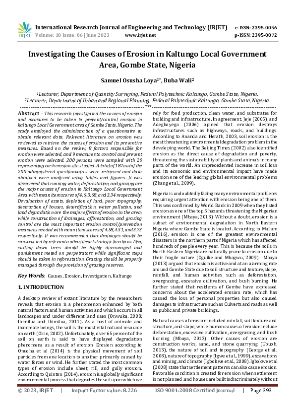 (PDF) Investigating the Causes of Erosion in Kaltungo Local Government ...