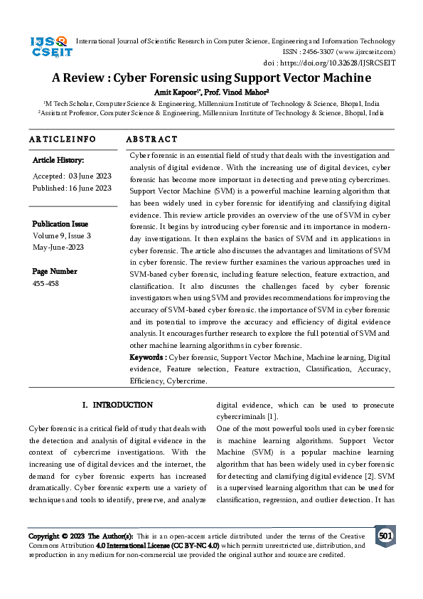 (PDF) A Review : Cyber Forensic using Support Vector Machine
