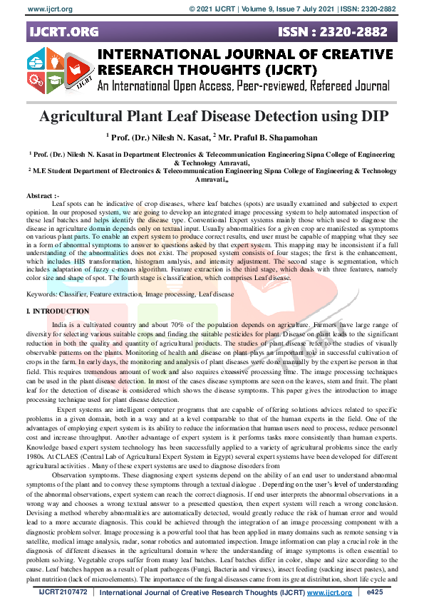 (PDF) Agricultural Plant Leaf Disease Detection Using Deep Learning ... (PDF) Agricultural Plant Leaf Disease Detection Using Deep Learning ...