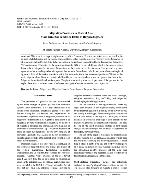 (PDF) Migration: Regional: Central Asia