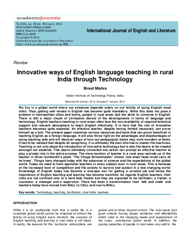 (PDF) Innovative ways of English language teaching in rural India ...
