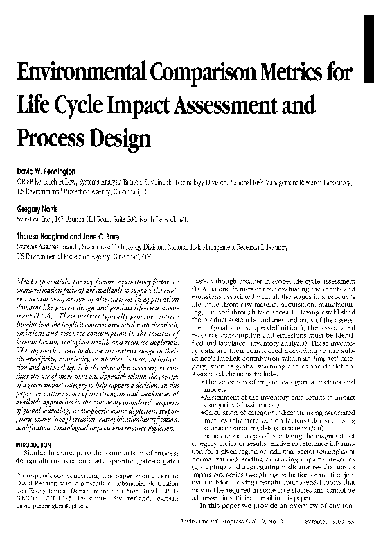 (PDF) Environmental comparison metrics for life cycle impact assessment ...