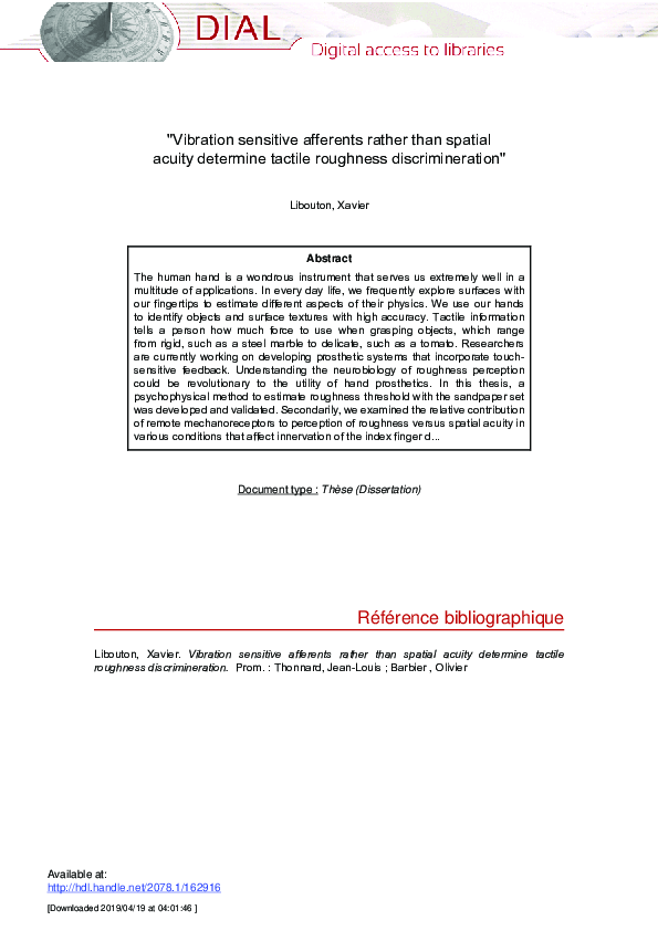 Pdf Vibration Sensitive Afferents Rather Than Spatial Acuity
