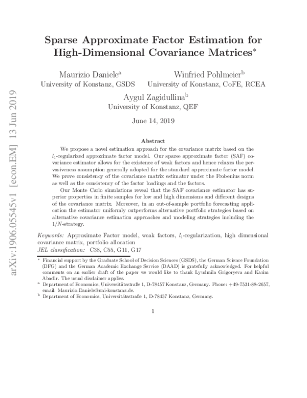 (PDF) Sparse Approximate Factor Estimation for High-Dimensional Covariance Matrices