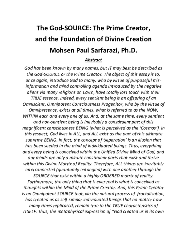 (PDF) The God-SOURCE: The Prime Creator, and the Foundation of Divine ...
