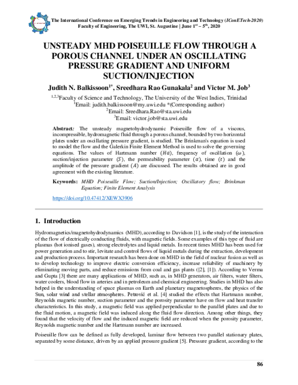 (PDF) Unsteady MHD Poiseuille Flow Through a Porous Channel Under an Oscillating Pressure ...