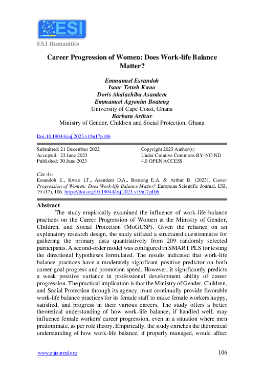 (PDF) Career Progression of Women: Does Work-life Balance Matter