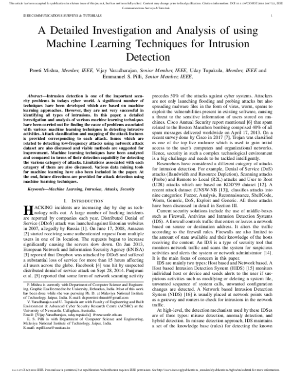 (PDF) A Detailed Investigation and Analysis of Using Machine Learning Techniques for Intrusion ...