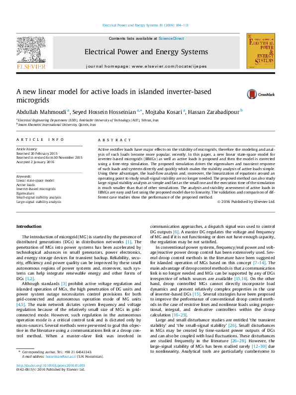 (PDF) A new linear model for active loads in islanded inverter-based microgrids