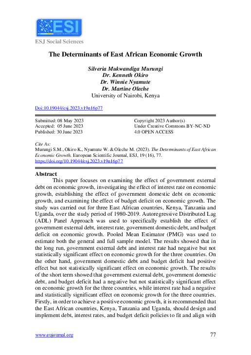(PDF) The Determinants of East African Economic Growth (PDF) The Determinants of East African Economic Growth