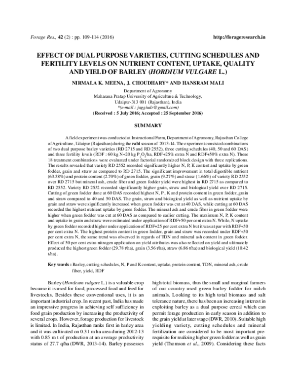 (PDF) Effect of Dual Purpose Varieties , Cutting Schedules and ...