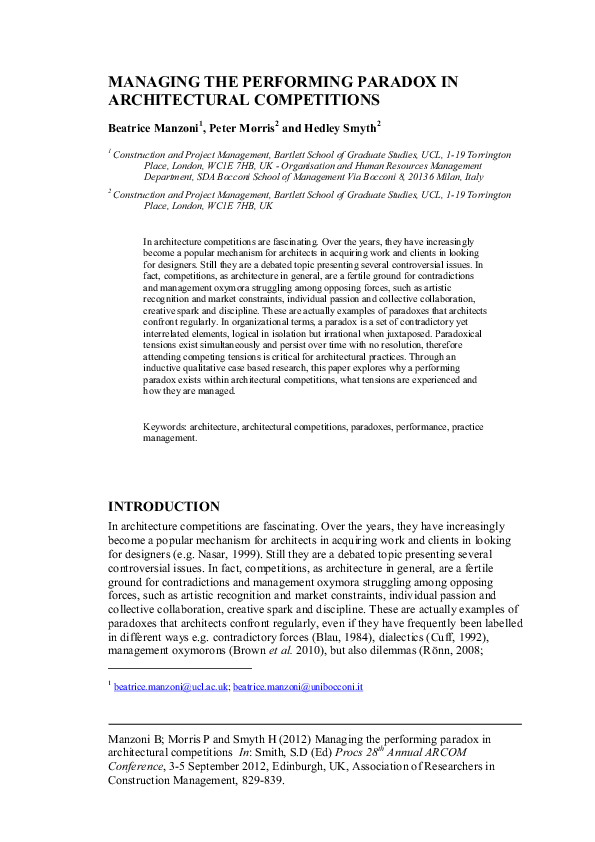 (PDF) Managing the Performing Paradox in Architectural Competitions