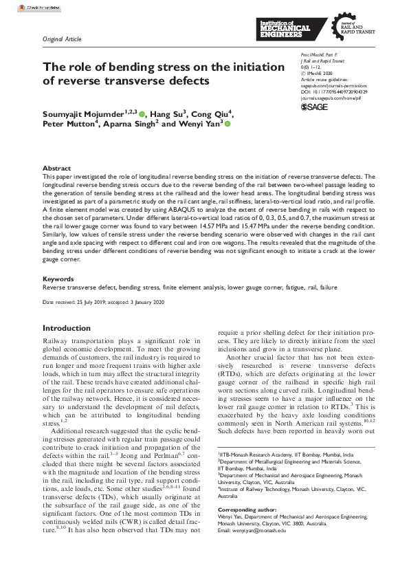 (PDF) The role of bending stress on the initiation of reverse ...